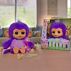 Fingerlings Care ‘n’ Cuddles Interactive Baby Monkey, Sunny (Purple), Toys for 3 Year Olds, 150+ Sounds and Reactions, Heart Lights Up