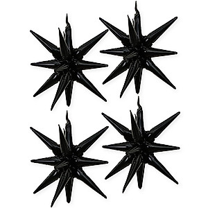 HOUSE OF PARTY Black Star Balloon 4 Pcs - Foil Star Balloons Metallic Shine | Star Mylar Spike Balloons for Graduation Decorations, Birthday & Bachelorette Party Supplies