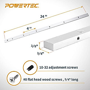 POWERTEC 71519-P2 24" Miter Bar for any Standard 3/4" x 3/8" Miter Slot, Crosscut Sled for Table Saw, Router Table, Band Saw, 2PK