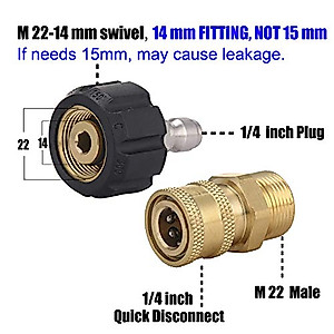 M MINGLE Pressure Washer Adapter Set, Quick Connect Gun to Wand, M22 14mm to 1/4 Inch