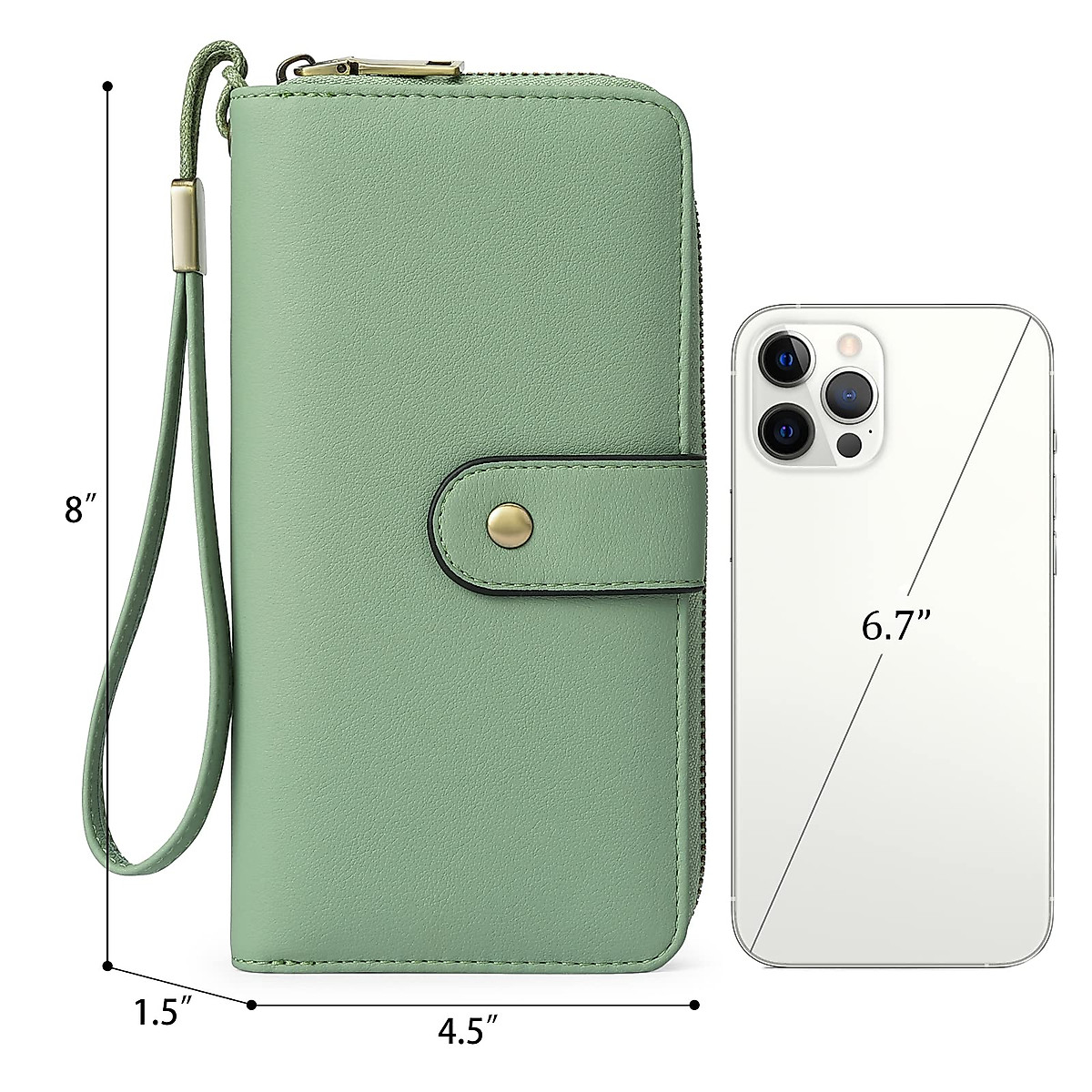 GAEKEAO Womens Wallet RFID Blocking Leather Wristlet Purse Large Capacity Credit Card Holder with Grip Hand Strap