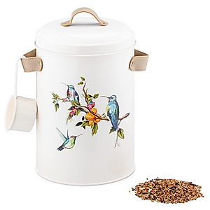 Navaris Bird Seed Box - 16cm x 25cm - 4.9 L (1.3 Gal) - Decorative Pots for Seeds and Other Small Dry Pet Food - Small Garden Storage Tin