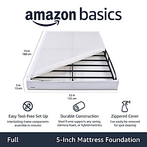 Amazon Basics Smart Box Spring Bed Base, 5-Inch Mattress Foundation - Full Size, Tool-Free Easy Assembly