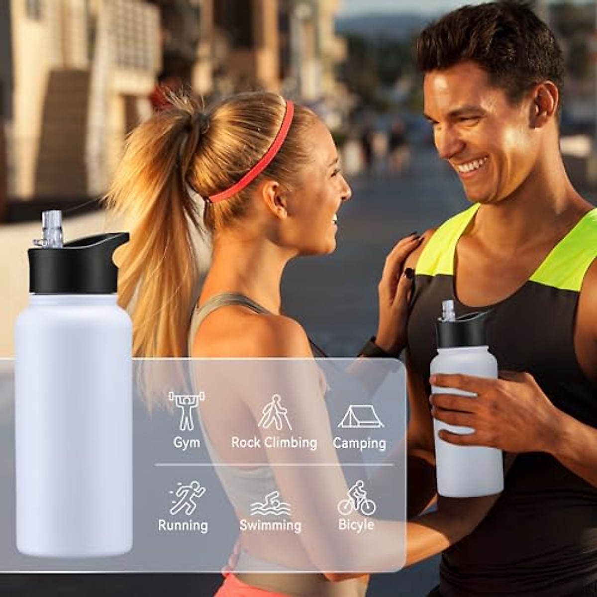 Cool Yoleb 32 Oz Insulated Stainless Steel Water Bottle with Straw and Spout Lid Leak Proof Double Wall Vacuum Sports Water Bottles for Gym Camping Hiking White, 8 Pack