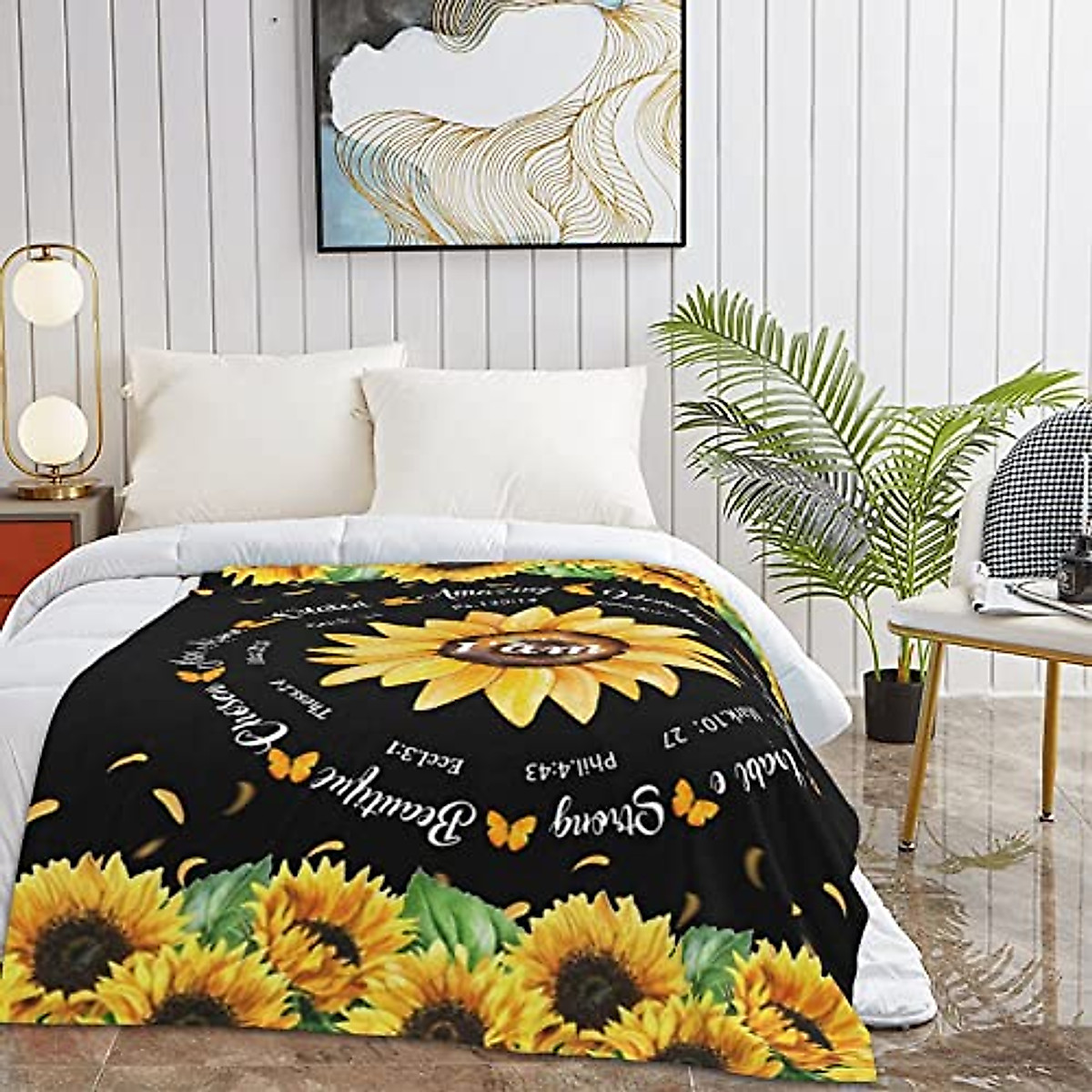 Healing Throw Blanket with Inspirational Thoughts, Sunflower Blanket for Women, Cozy Soft Inspirational Throw Blanket, Warm Fleece Blanket Gifts for Birthday Christmas Thanksgiving 50x60 Inches