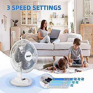 BEYOND BREEZE Oscillating Table Fan Quiet 3-Speed 12-Inch Adjustable Tilt Fan with Safety Grill, Ideal for Home, Office, Dorm