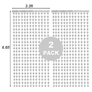 AIBIIN 2 Pack of 3.3x6.6ft Silver Stars Birthday Decorations Star Foil Fringe Curtains Glitter Silver Backdrop Bachelorette Party Decorations Bridal Shower Decor Twinkle Star Birthday Decorations