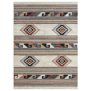 Abani Multicolor Southwestern Design Area Rug - Non-Shed Orange, Grey & Beige 7'9" x 10'2" (8x10) Tribal Pattern Dining Room Carpet Rugs