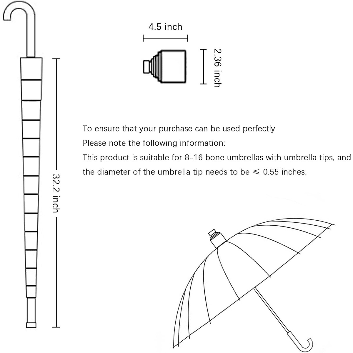 Scalable waterproof outdoor umbrella storage cover for 16 Ribs Umbrella