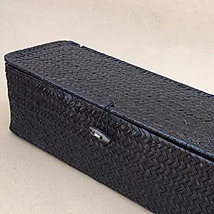 Cusstally 3 Compartment Storage Box Wicker Rattan Basket with Cover Sundries Holder Case Container Desktop Organizer