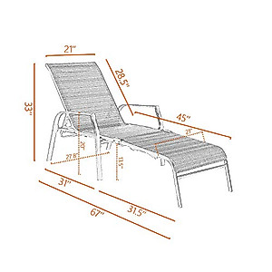 Patio Outdoor Chaise Lounge Chairs, Folding Sling Reclining Chaise Lounger Chair Fit Beach Yard Pool Patio with 5 Adjustable Positions, Brown Frame