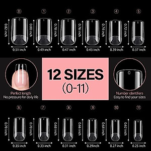 AILLSA Short Square Nail Tips Soft Gel Full Cover Clear Gelly Nail Tips Half Matte Acrylic Nail Tips Pre-Filed Fake Press on Nail Tips for Extension Nails Home DIY Salon Manicure Ideal Gifts 216PCS 12 Sizes