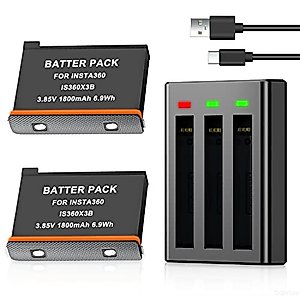 2 Pack ONE X3 Battery & Triple USB Charger Hub Bundle Compatible with Insta360 ONE X3 Camera (Battery Not Waterproof)