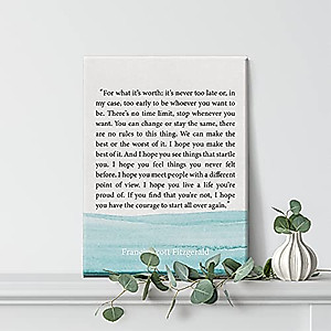 Inspirational Wall Art F Scott Fitzgerald for What It's Worth Quote Canvas Painting Prints for Home Living Room Wall Decor Framed Artwork Gifts(12x15 Inch)