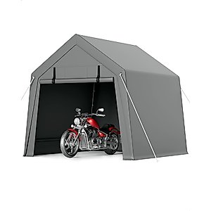 GarveeLife 6 x 8 ft Carport Storage Shed, Portable Garage with Roll-up Zipper Door, Heavy Duty Waterproof Tarp, Storage for Motorcycle, Bike, Firewood, Garden Tools