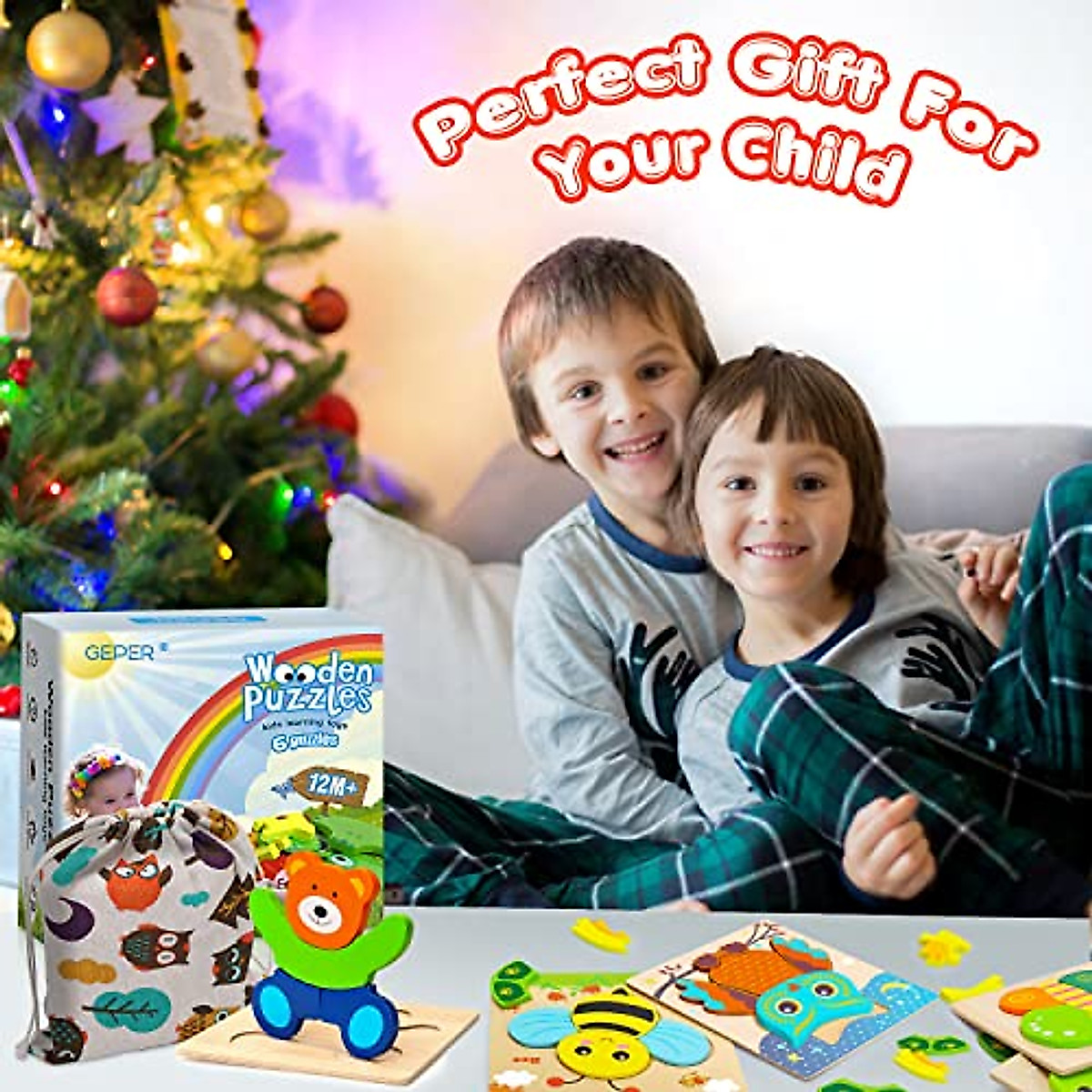 GEPER Wooden Puzzles for Toddlers 1-3, Animal Shape Toddler Puzzles Montessori Toy for 1 2 3 Year Old Boys Girls, Learning Educational Toys for Toddlers Early Development and Activity Toys Gifts