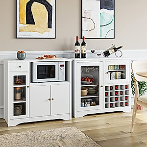 HORSTORS Storage Cabinet with 3 Doors and 1 Drawer, Buffet Cabinet Sideboard with Adjustable Shelves, Microwave Stand Cabinet for Kitchen, Dining Room, White