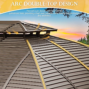YOLENY 10'x13' Hardtop Gazebo with Galvanized Steel Arc Double Roof，Aluminum Frame Included, Outdoor Canopy Gazebos with Curtain&Netting, Sunshade for Gardens, Lawns, Deck