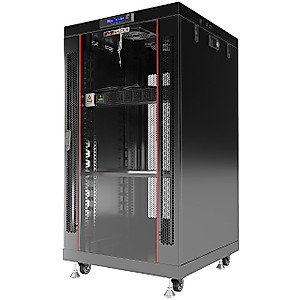 Sysracks 18U 24inch Deep Server Rack Cabinet It Enclosure Premium Series Data It Locking Under Desk Network Rack with Wheels PDU and Other Accessories