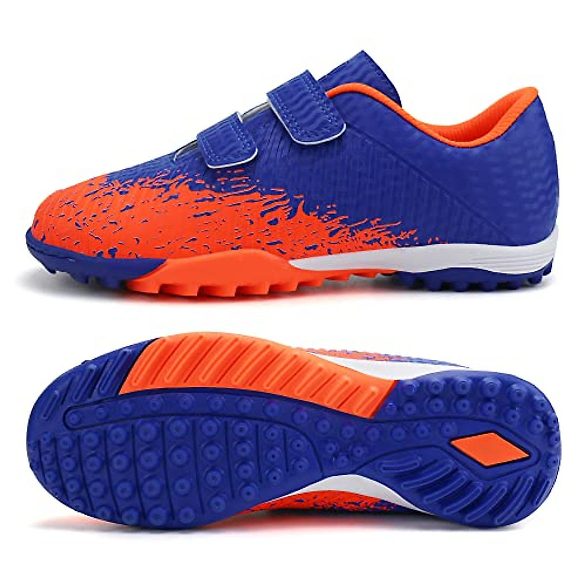 brooman Kids Turf Soccer Shoes Boys Girls Football Shoes Indoor Soccer Shoes (13,Blue Orange)