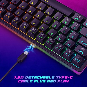 60% Keyboard Mechanical, Mini Wired Gaming Keyboard Compact 60 Percent Keyboard, RGB Backlit Hot-Swappable Red Switch Fully Programmable for Windows Laptop PC Mac,K642 Black- Transparent