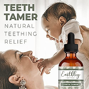 Earthley Wellness, Teeth Tamer, Natural Teething Relief, Soothes Drooling and Irritability due to Teething or Toothaches, Pure, Organic Ingredients, Improved Label, New Larger Size (1.69 oz)