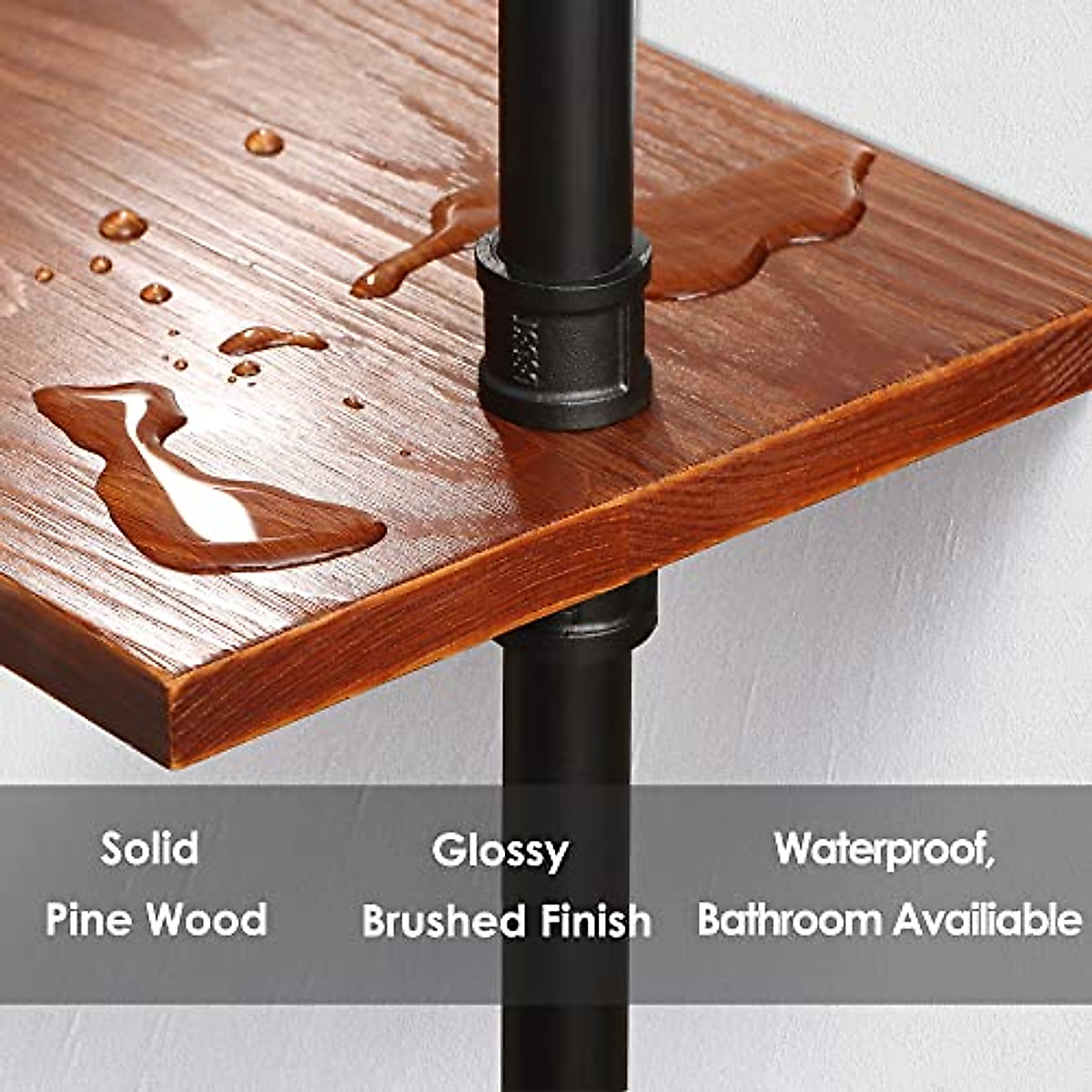 2 Tier Bathroom Floating Shelves with Industrial Pipe, 36 Inch Rustic Wood Wall Mounted Over Toilet Shelves with Towel Bar and Hooks, Wall Shelves for Bookshelf Kitchen Bar Living Room