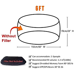 kgitpve Giant Bean Bag Chair Cover (No Filler, Cover Only) Bean Bag Chairs for Adults Big Round Soft Fluffy PV Velvet Sofa Bed Cover, Living Room Furniture (6ft, White)