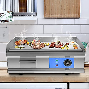 3000W 21.6" Electric Countertop Flat Top Griddle Grill Non-Stick Commercial Restaurant Teppanyaki Grill Stainless Steel Tabletop Flat Top Grill Machine with Adjustable Thermostatic Control,110V