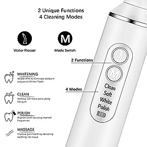 Water Dental Flosser with The Toothbrush Combo,One Device Switch from Sonic Brushing to Water Flossing Ultrasonic Toothbrush 3in1 with Storage Bag for Home and Travel (White 2.0)