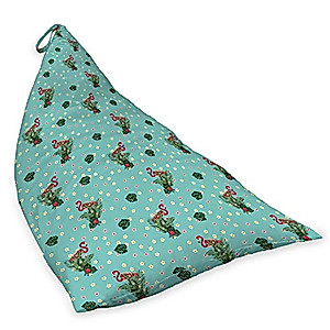 Ambesonne Flamingo Lounger Chair Bag, Exotic Birds Monstera Leaves Aloha Hibiscus Petals Paradise Tropical Bloom, High Capacity Storage with Handle Container, Lounger Size, Seafoam Multicolor