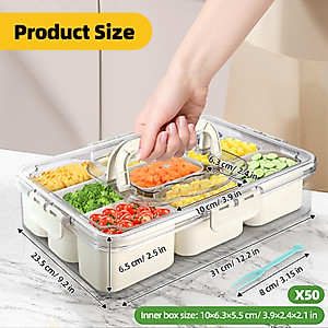 Portable Snackle Box Container with Lid and Handle, 9 Detachable Dividers Charcuterie Board Container Clear Organizer Food Storage for Fruits,Candy, Nuts- Perfect for Party, Travel & Picnic