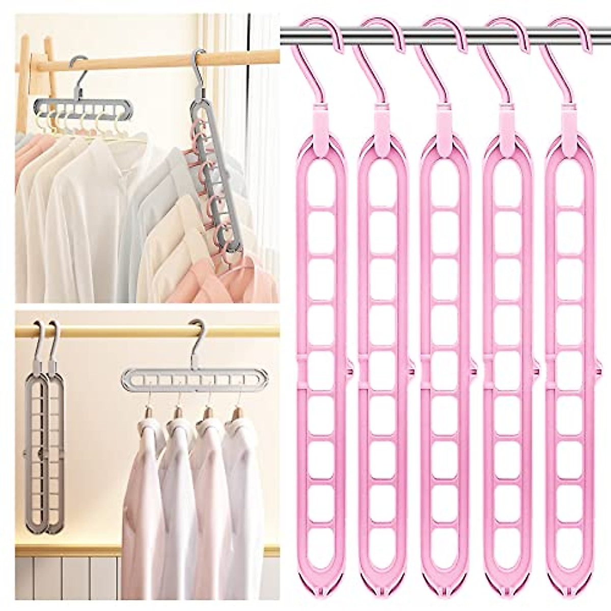 Closet Organizer and Storage, 5 Pack Multifunction Sturdy Closet Organizer Hanger, Upgraded Smart Space Saving Hangers for Closet Storage, Closet Organization for Clothes, Shirts and Dresses
