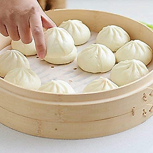 YUHO Bamboo Steamer Basket 12-inch, 2-Tier Steamer for Cooking, 10 Liners, Steaming Asian Food, Bao Buns, Chinese, Dim Sum, Dumpling, Rice, Vegetable Steam Pot
