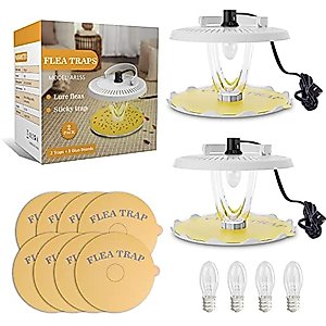 Redeo Flea Trap 2 Pack Sticky Dome Bed Bug Traps with 4 Light Bulbs and 8 Sticky Glue Boards, Odorless Non-Toxic Flea Light Traps for Inside Your Home Safe for Kids & Pets
