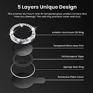 Tensea for iPhone 13 mini/iPhone 13 Camera Lens Protector, 9H Tempered Glass Camera Cover Screen Protector Metal Individual Ring for iPhone 13mini 5.4 inch / iPhone13 6.1 inch 2021