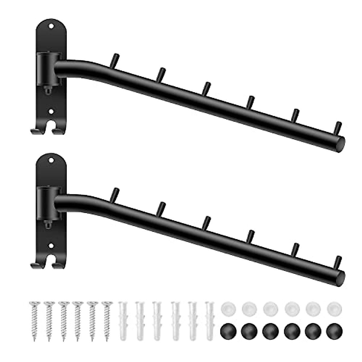Bosszi 2-Pack Wall Mounted Folding Clothes Hanger Rack, Stainless Steel Clothes Hooks with Swing Arm Holder Space Saving Clothing Hanging System Closet Storage Organizer Heavy Duty Drying Rack (Black)