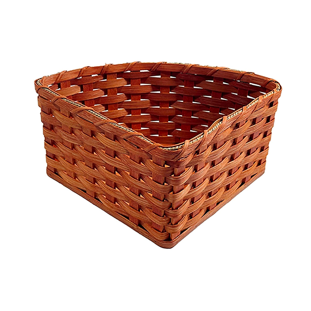 Amish Corner Storage Handmade Solid Oak Woven Wicker Basket (Large)