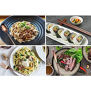 AARAINBOW 6 Pieces 18/8 Stainless Steel Flatware Set Portable Reusable Cutlery Set Travel Utensils Set Including Chopsticks Knife Fork Spoon Straws Cleaning Brush Dishwasher Safe (Rose Gold)