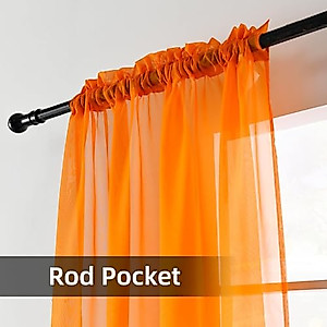 youleyar Solid Sheer Rod Pocket Curtain Voile Draperies 2 Panels White Beige Black Grey Coffee 52 Inch Width 54 Inch Long 1 Pair for Kitchen Bedroom Children Living Room Yard (Orange,52Wｘ54L)