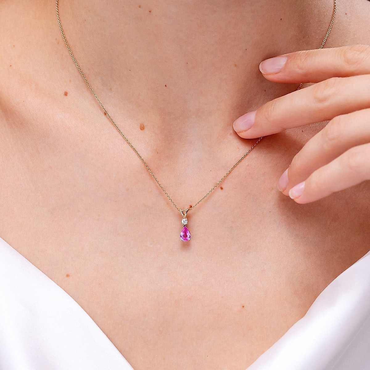 Angara Natural 1.25 Ct Pink Sapphire and 0.1 Ct Diamond Classic Pendant Necklace for Women in 14K White Gold (Grade-A | Size-8x6mm) | Birthday, Anniversary, Wedding Jewelry Gift For Women