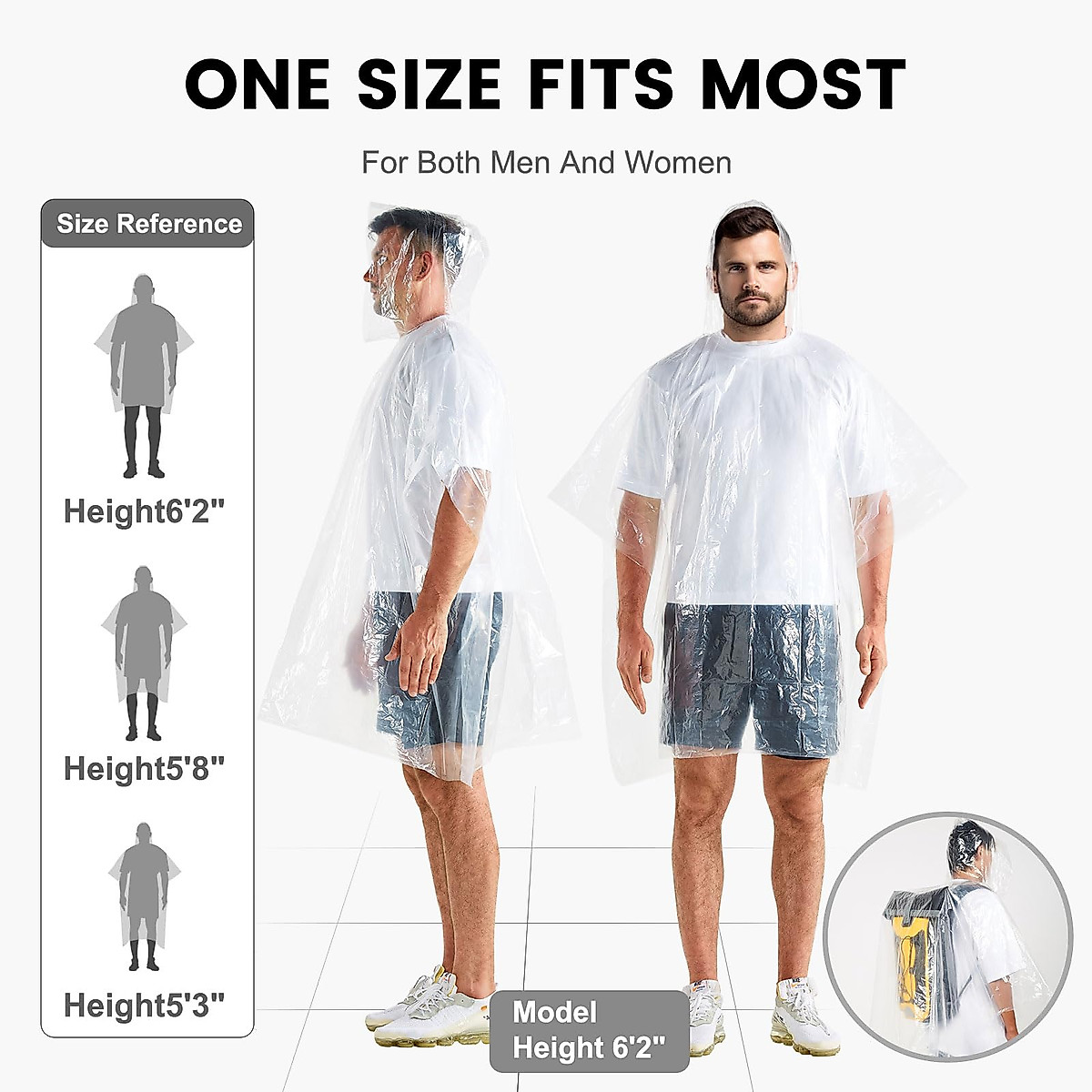 PTEROMY Thickened Disposable Rain Ponchos for Adults, 1.5mil Rain Poncho (5Pk)