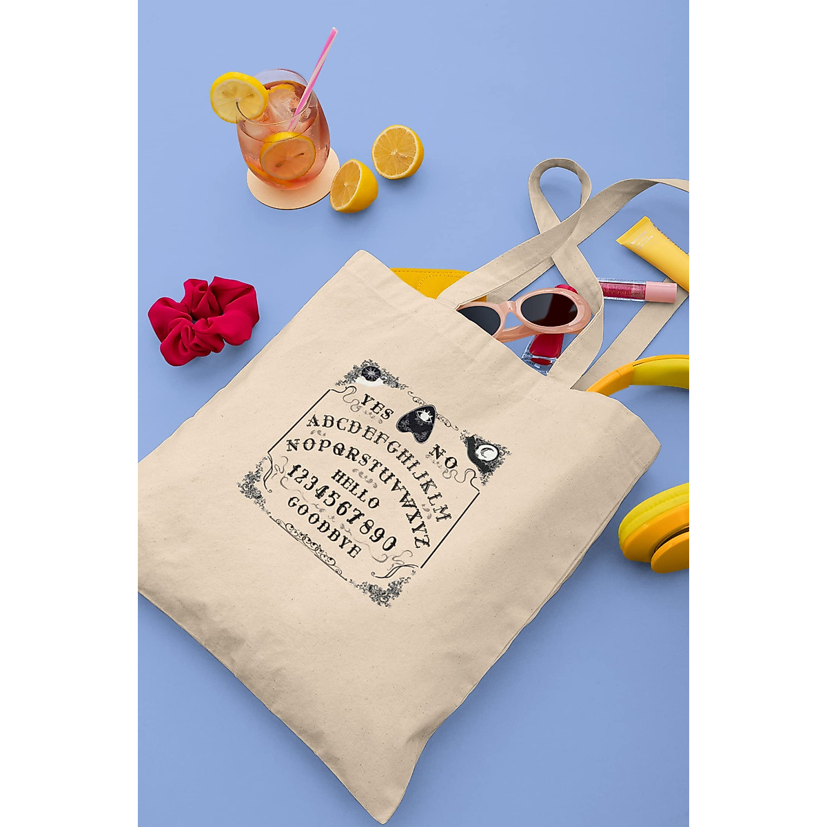 Pop Threads Ouija Board Seance Spirit Board Design Goth Gothic Black 15x15 inches Large Canvas Tote Bag