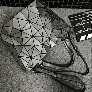 Kbinter Geometric Luminous Purses and Handbags Shard Lattice Eco-Friendly Artificial Leather Rainbow Holographic Purse, Silver, Large