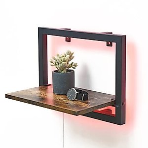 HMOREY LED Floating Display Shelf with Built-in Illuminated Lights Wall Mounted Light-Emitting Shelf Lighted Display Shelf, Hanging Shelf for Living Room, Bedroom, Kitchen (15” Rustic Brown)