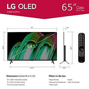 LG A2 Series 65-Inch Class OLED Smart TV OLED65A2PUA, 2022 - AI-Powered 4K , Alexa Built-in, 9.3"D x 57"W x 35.3"H