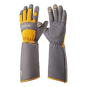 COOLJOB Rose Pruning Garden Gloves for Women Thorn Proof, Heavy Duty Gardening Yard Gloves for Cactus and Ivy, Long Sleeve Puncture Proof for Forearm Elbow Protection, 1 Pair, Orange & Gray, Medium