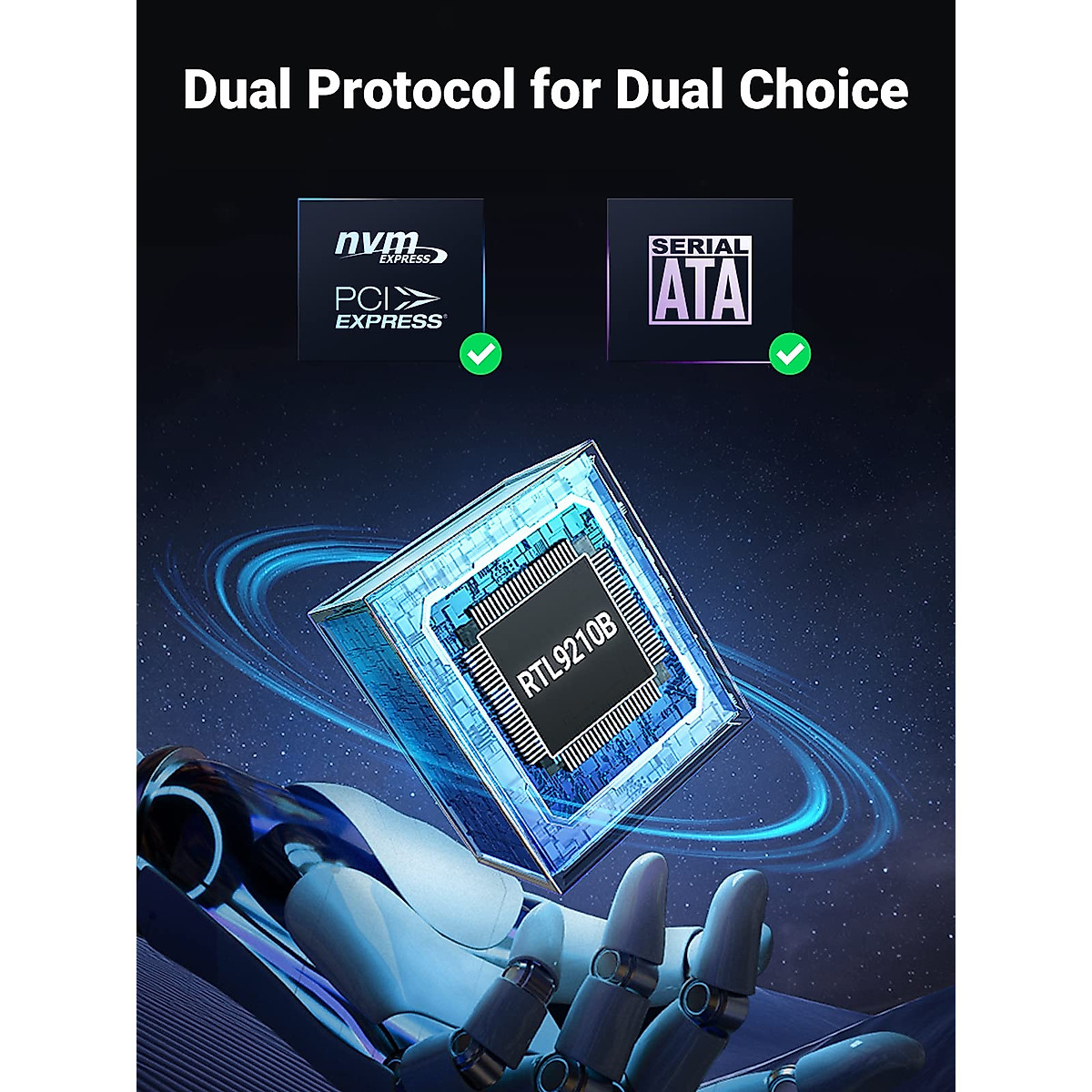 UGREEN NVMe and SATA M.2 Enclosure Tool-Free, 10Gbps USB C 3.2 Gen2, Supports UASP Trim, NVMe SSD Enclosure Supports M and B&M Keys 2280/2230/ 2242/2260 SSDs