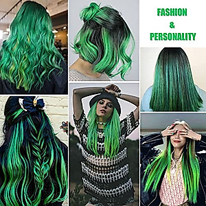 Green Hair Party Highlight Synthetic Hairpiece,12 Pieces Hair Extension for St. Patrick's Day Kids Girls Women 20 Inch