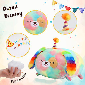 Easfan Rainbow Birthday Dog Plush Body Pillow Puppy Soft Toy Stuffed Animals, Birthday Gifts for Boys Girls, 17 inches